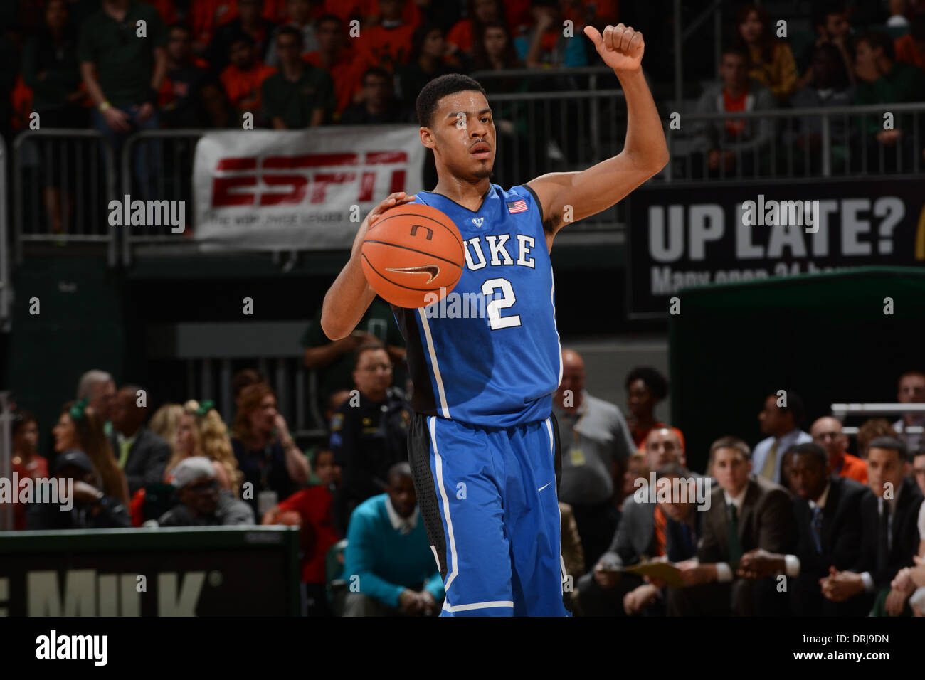 Coral Gables, Florida, USA. 22nd Jan, 2014. Quinn Cook #2 of Duke in ...