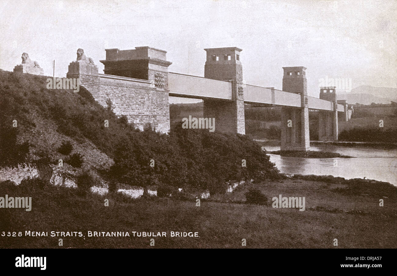 Britannia Tubular Bridge - Menai Straits Stock Photo - Alamy