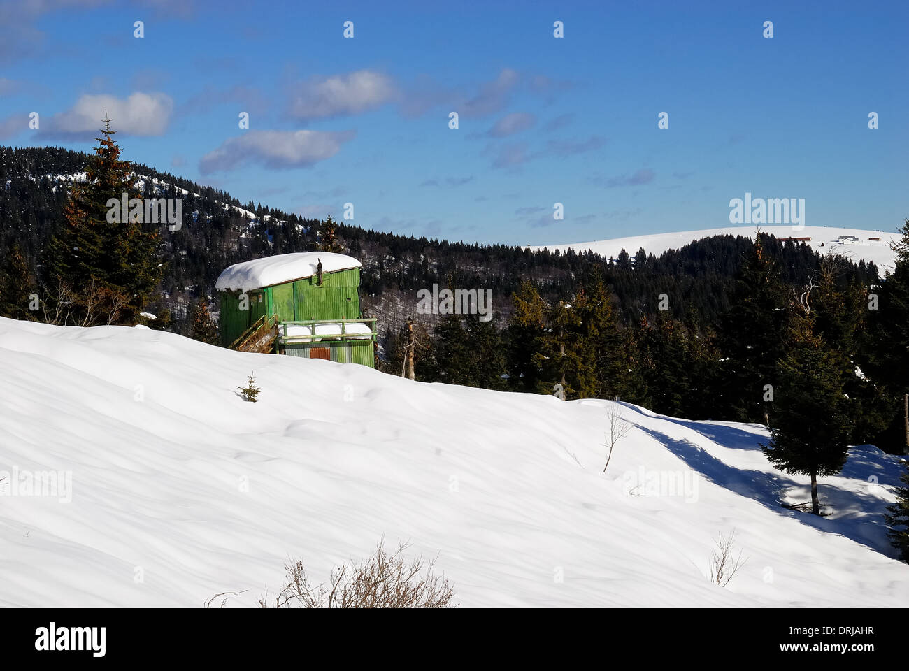 Mount Zebio, Asiago plateau, Venetian Prealps. A mountain hut in the ...