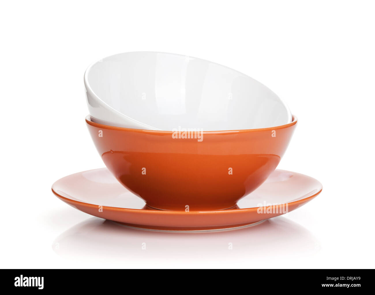 Bowls and plate. Isolated on white background Stock Photo - Alamy
