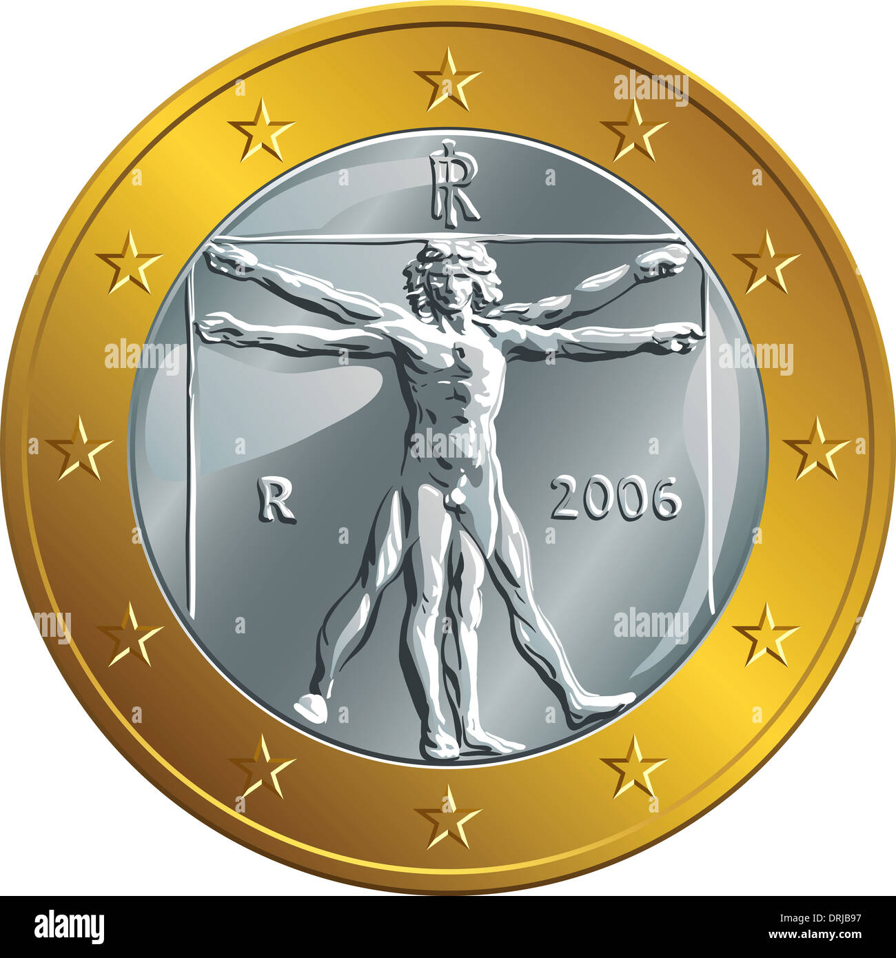 Italian money gold coin euro with the image of Vitruvian Man by ...