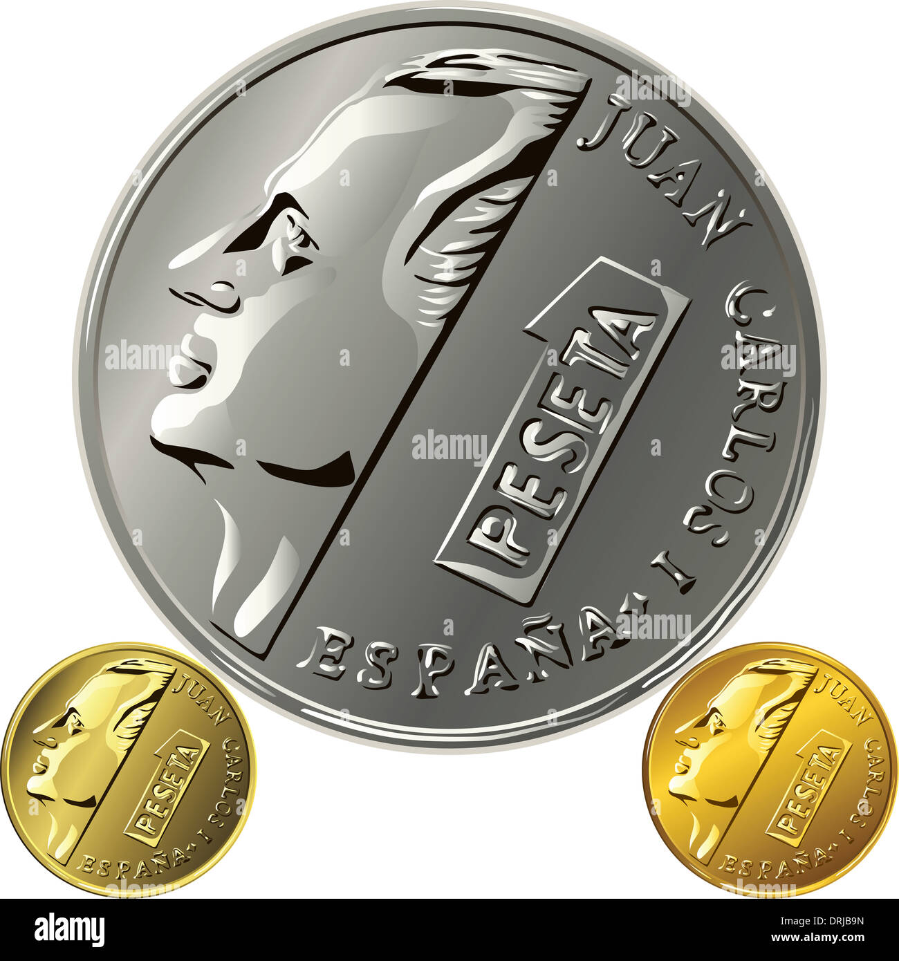 Spanish money peseta gold and silver coin with the profile of the ...