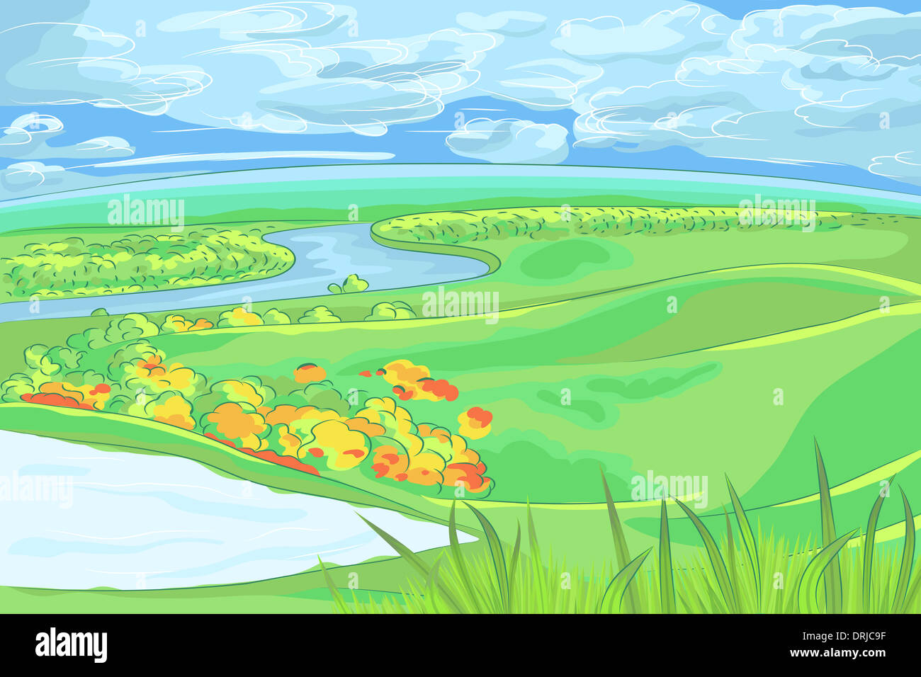 European flat landscape with river Stock Photo - Alamy