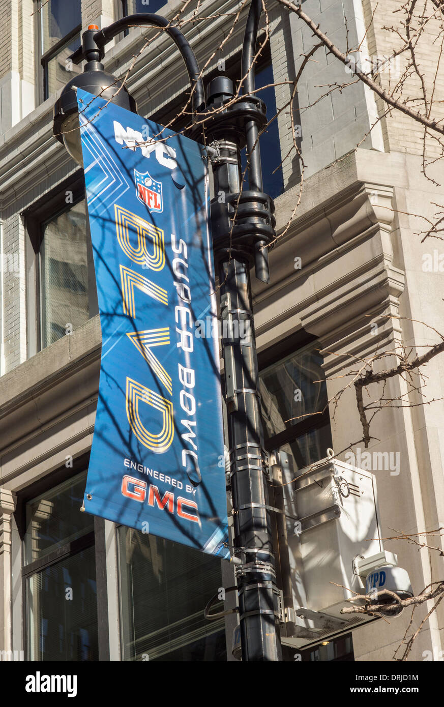 Super Bowl Boulevard is readied, with a surveillance camera seen on a ...