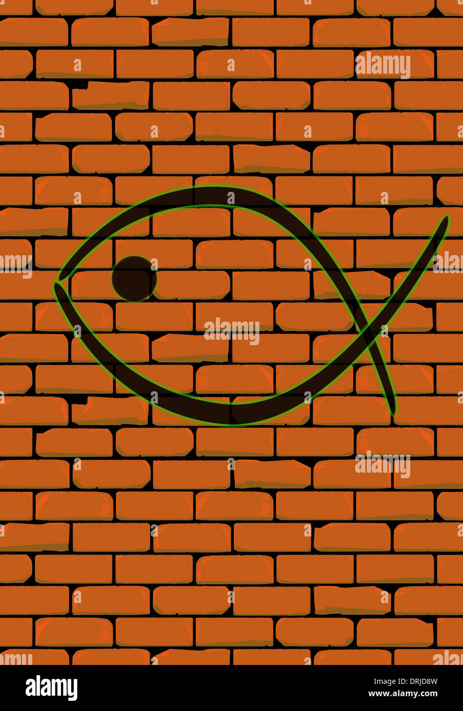Graffiti depicting a Christian fish on a brick built wall Stock Photo ...