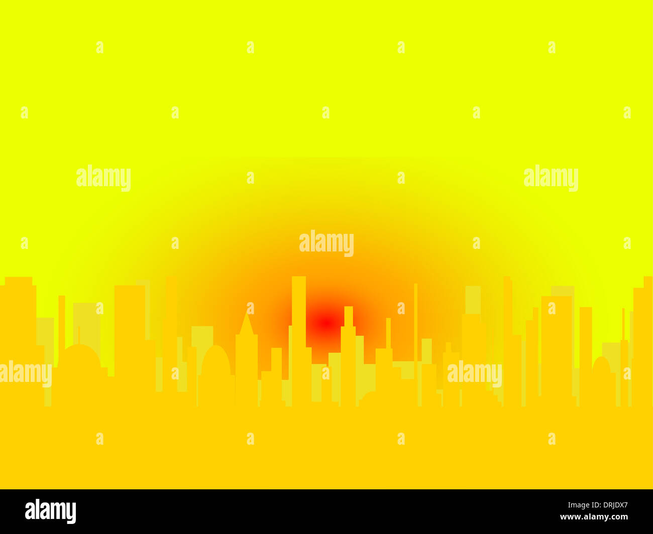 A yellow cityscape silhouette against a yellow sky Stock Photo - Alamy