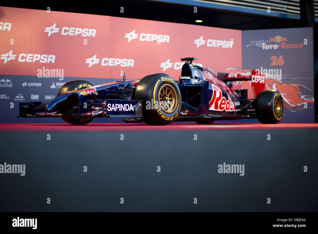 Jerez De La Frontera, Spain. 27th Jan, 2014. The Scuderia Toro Rosso STR9 Formula 1 Car is ...