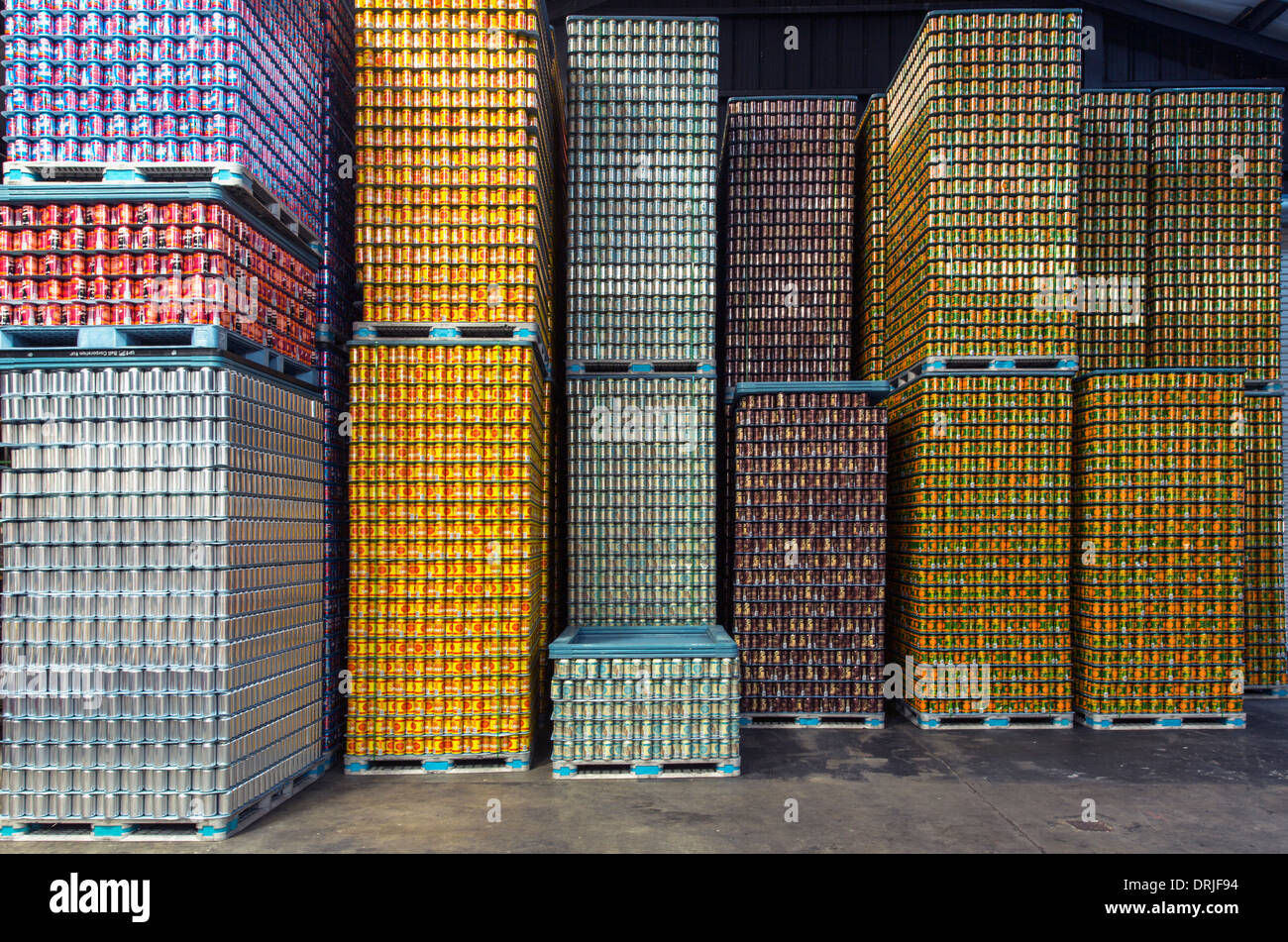 USA,Florida,Tampa,skids of beer in a warehouse, Cigar City Brewery ...