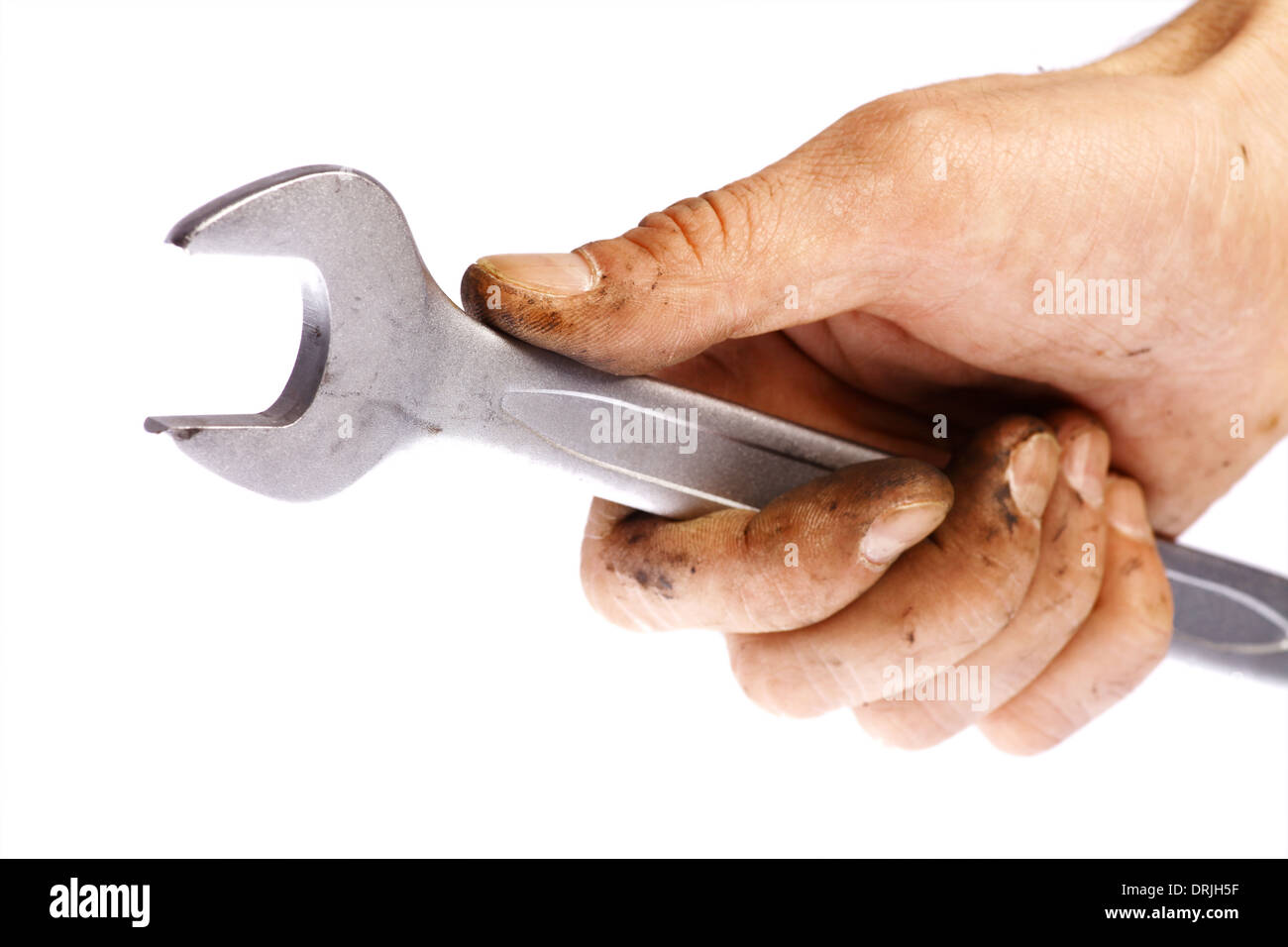 Close-up shot of a hand holding a wrench, isolated on white Stock Photo ...