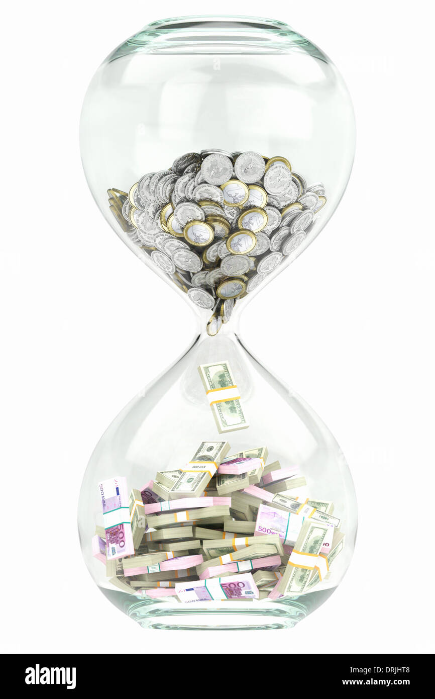 evolution progress - money in sand clock Stock Photo - Alamy