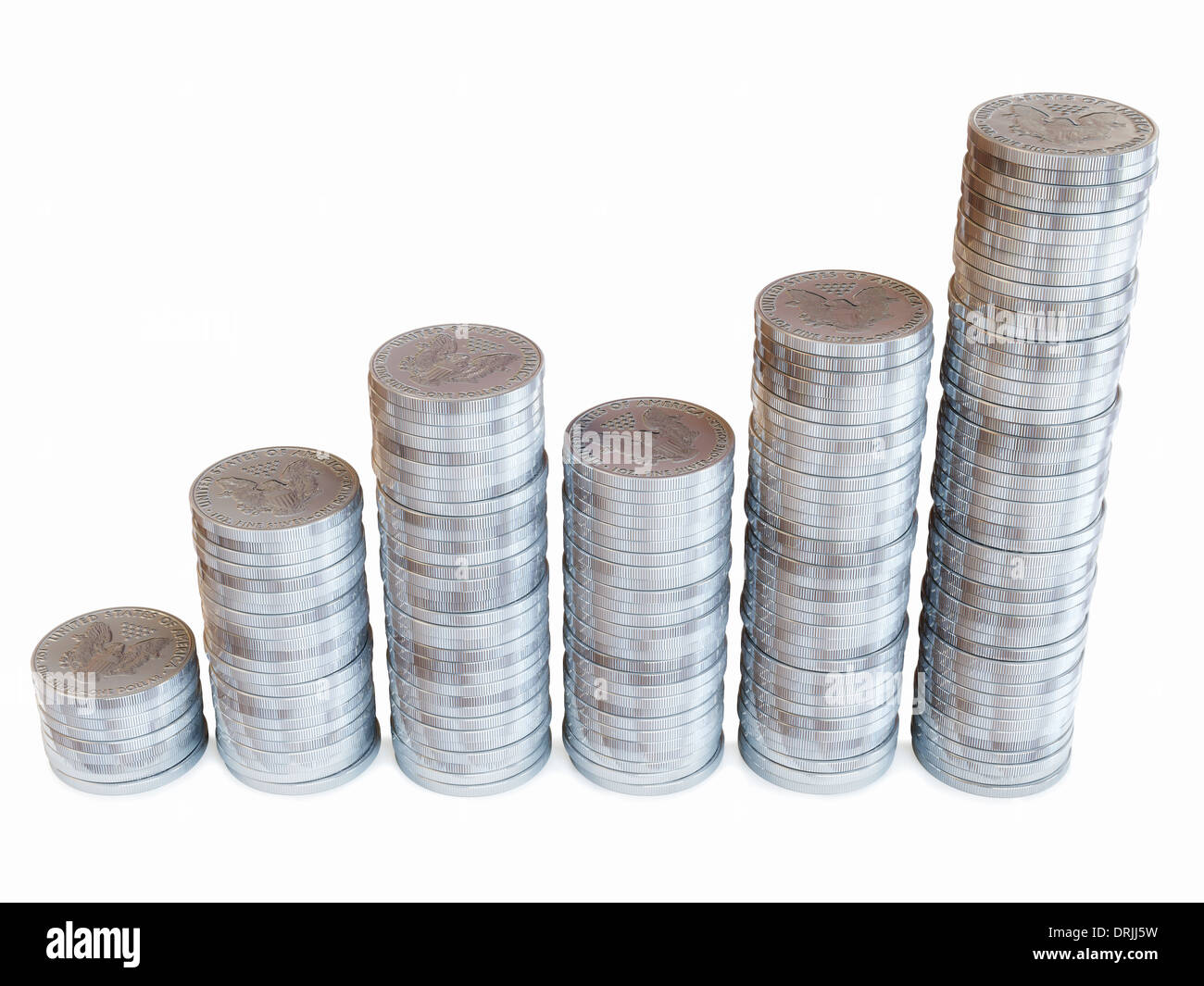 stacks of U.S. silver coins isolated on white Stock Photo - Alamy