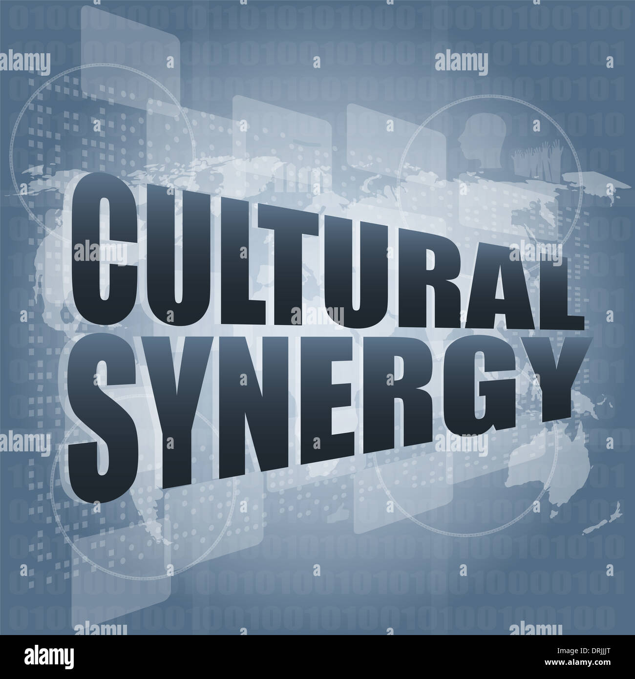 cultural synergy words on digital screen with world map Stock Photo - Alamy