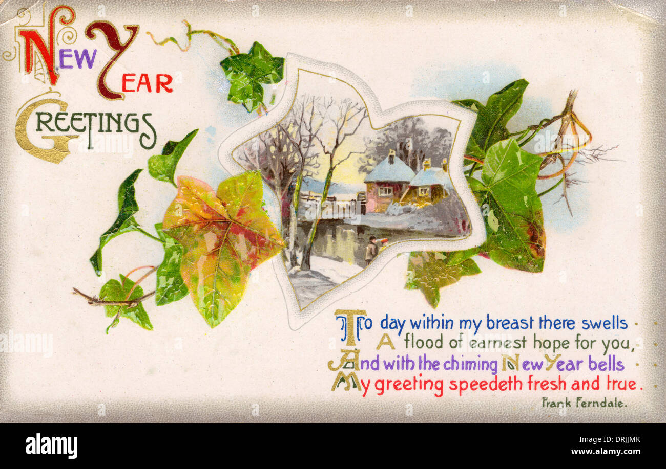 New Year Greetings Postcard Stock Photo - Alamy