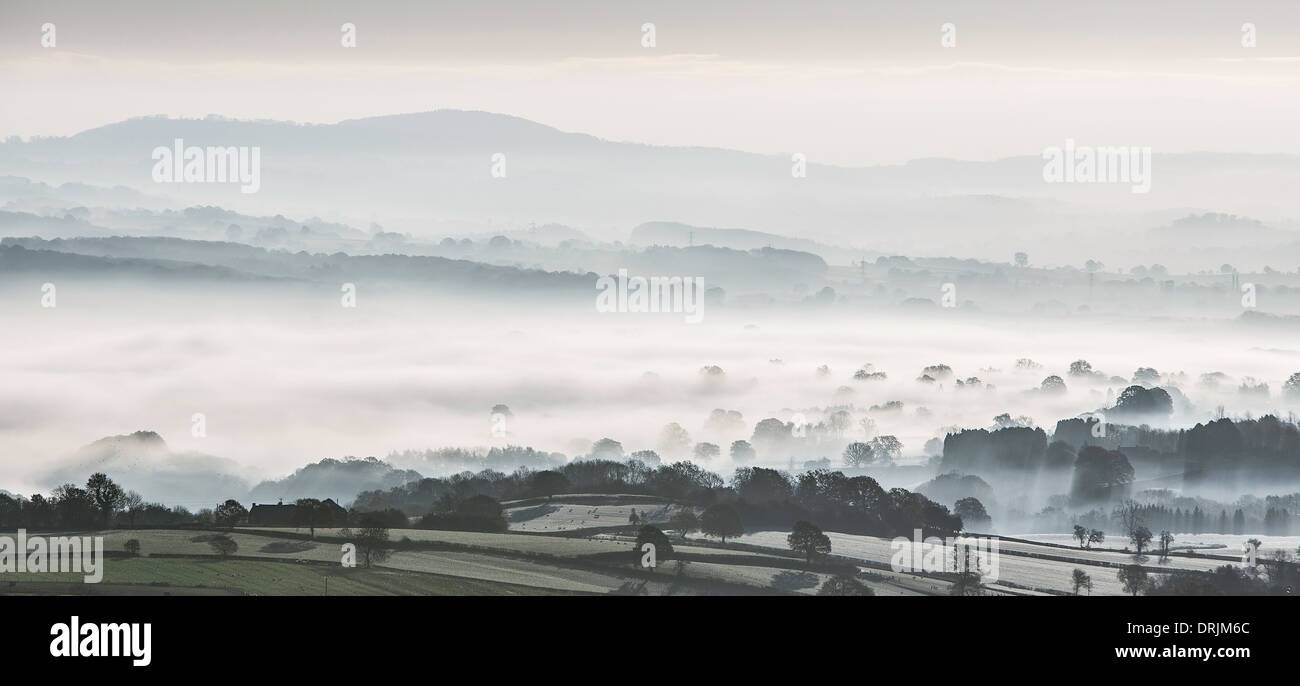 A misty morning looking across the Teme Valley towards the Abberley ...