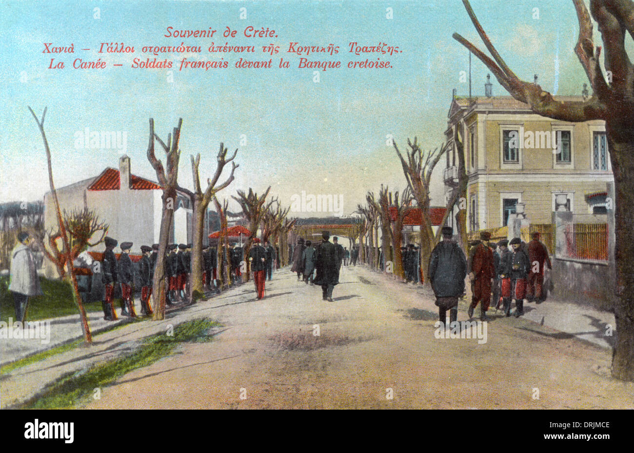 Occupying French troops in front of the Bank of Crete Stock Photo - Alamy