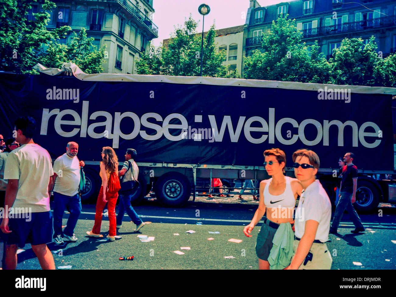 Paris, France, Gay Pride HIV Parade, Large Truck with Sign "Relapse ...