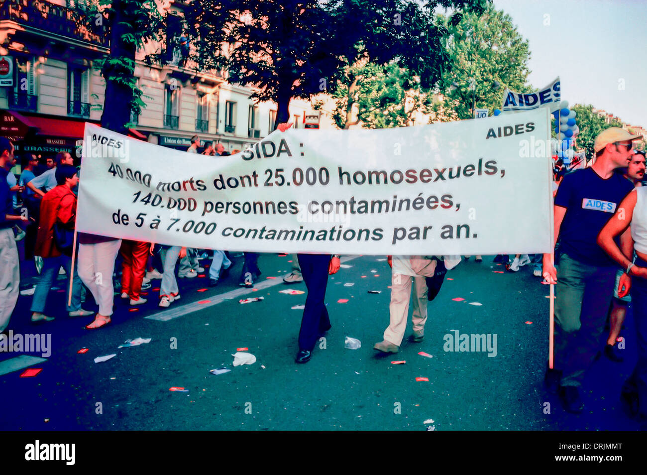 Paris, France, Gay Pride Parade, AIDES Group, Carrying Banner, "40,000 ...