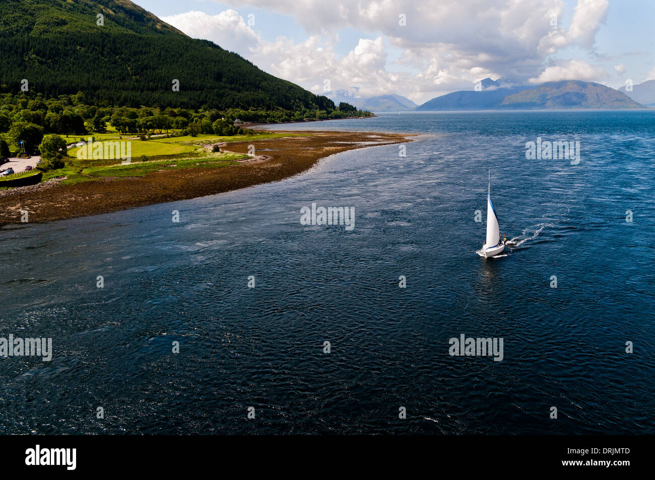 Yacht sailing up Loch Linnhe towards Loch Leven and Glencoe Stock Photo ...