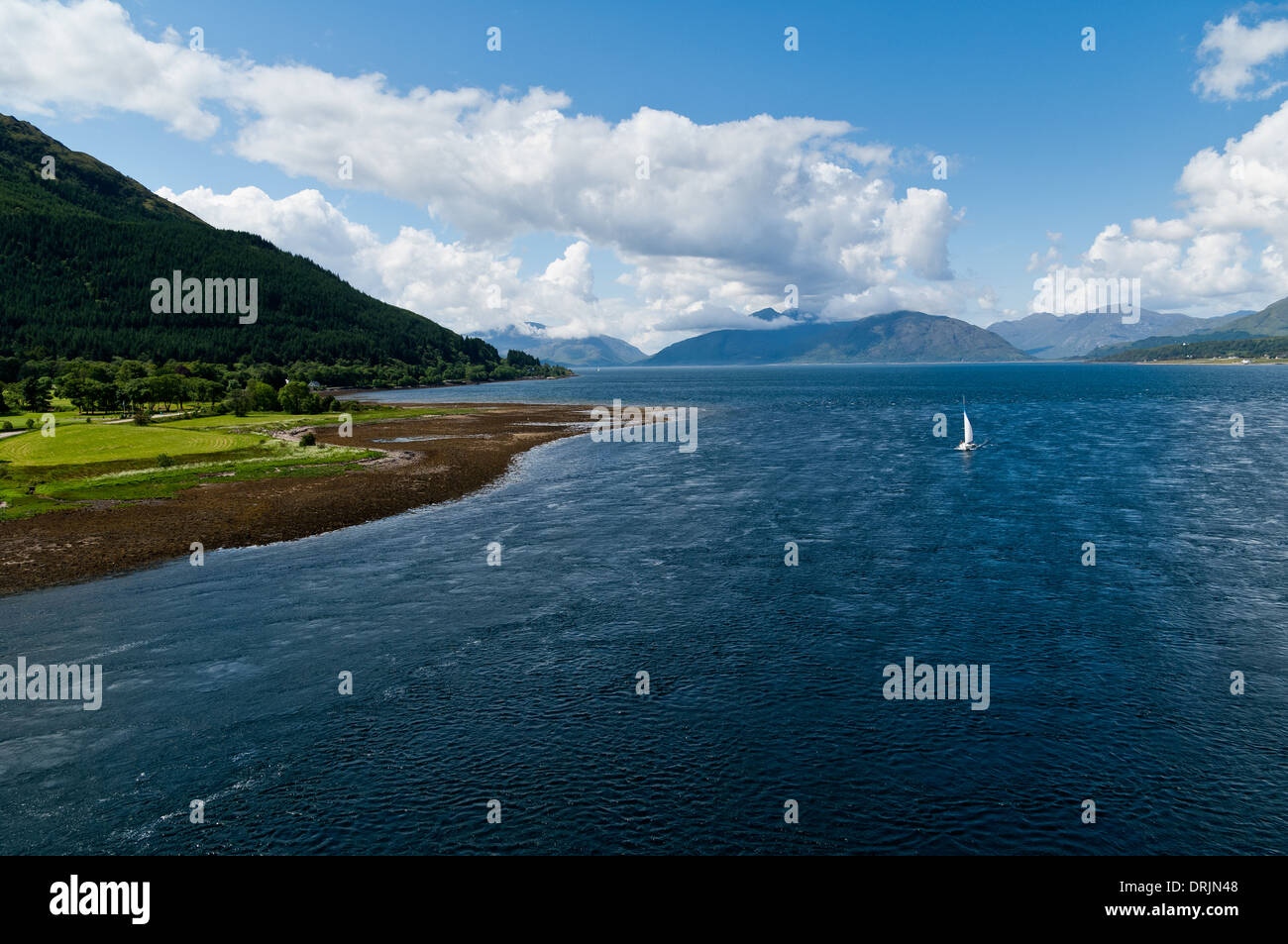 Yacht sailing up Loch Linnhe towards Loch Leven and Glencoe Stock Photo ...