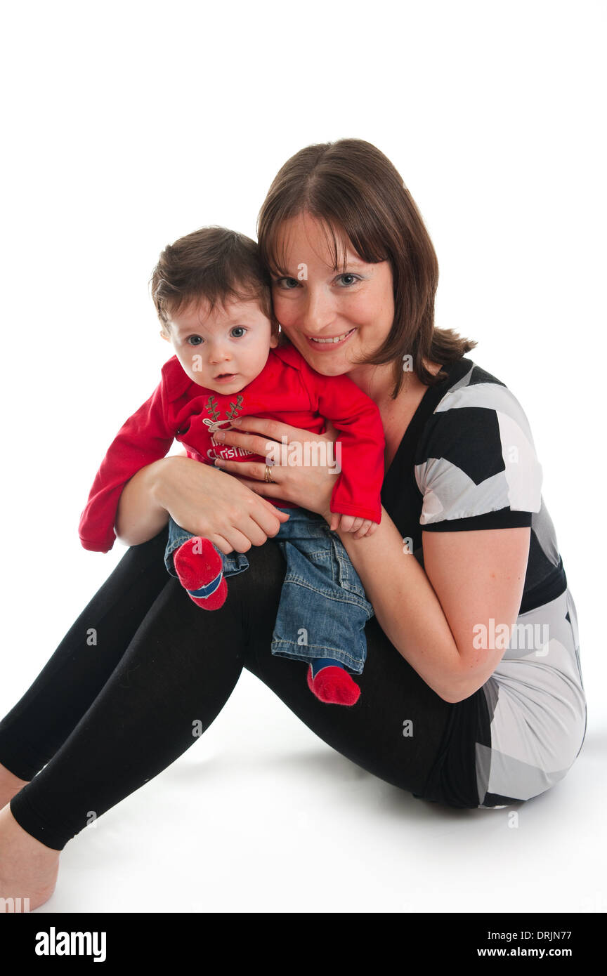 Mother & Baby boy in studio White Background Stock Photo - Alamy