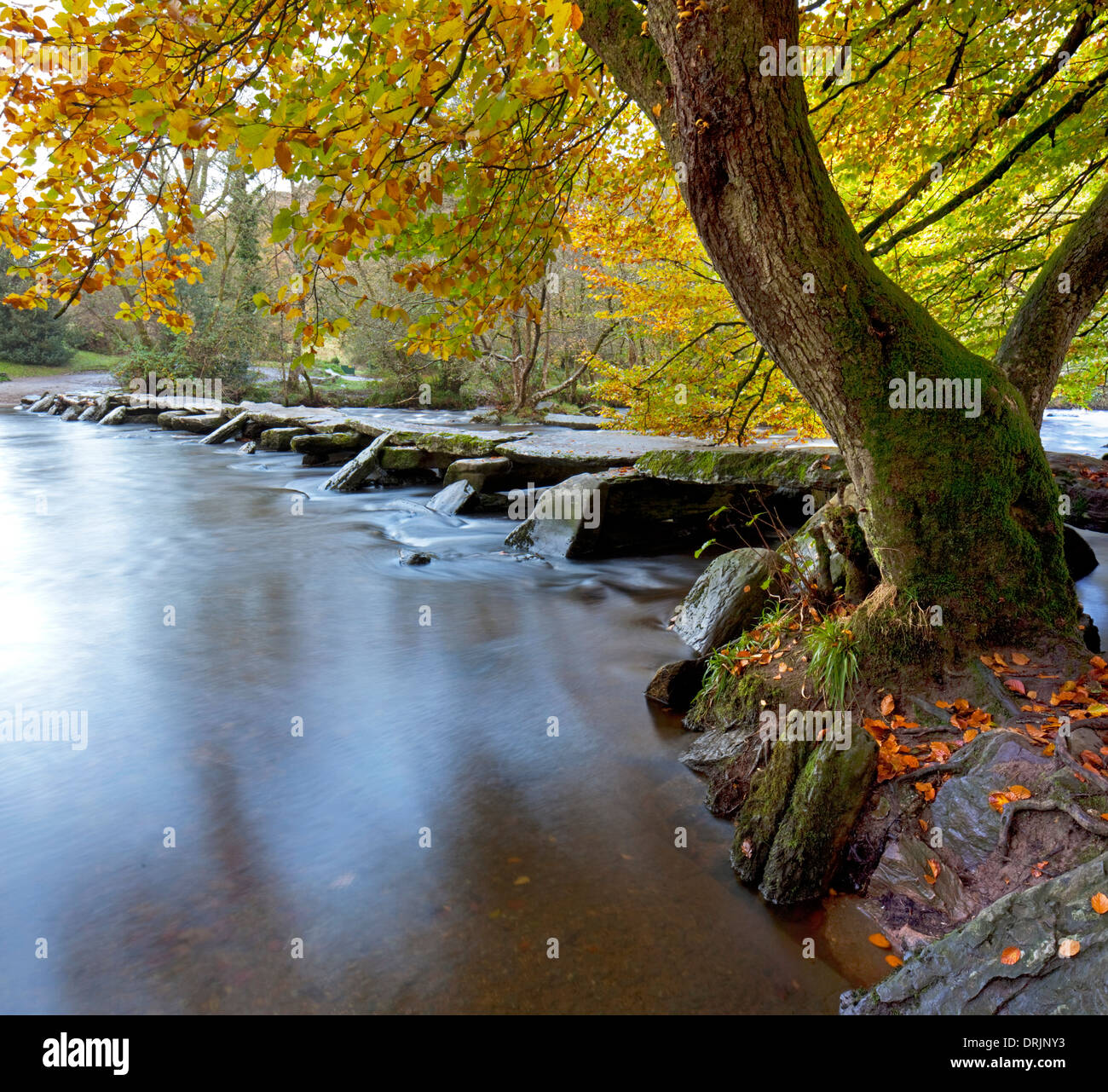 Autumn at Tarr Steps on the River Barle, Exmoor National Park, Somerset ...