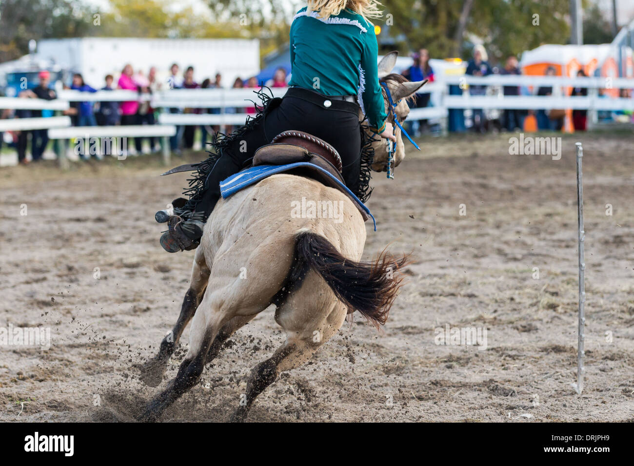 A horse races around a pole during an equestrian show at the Woodbridge ...