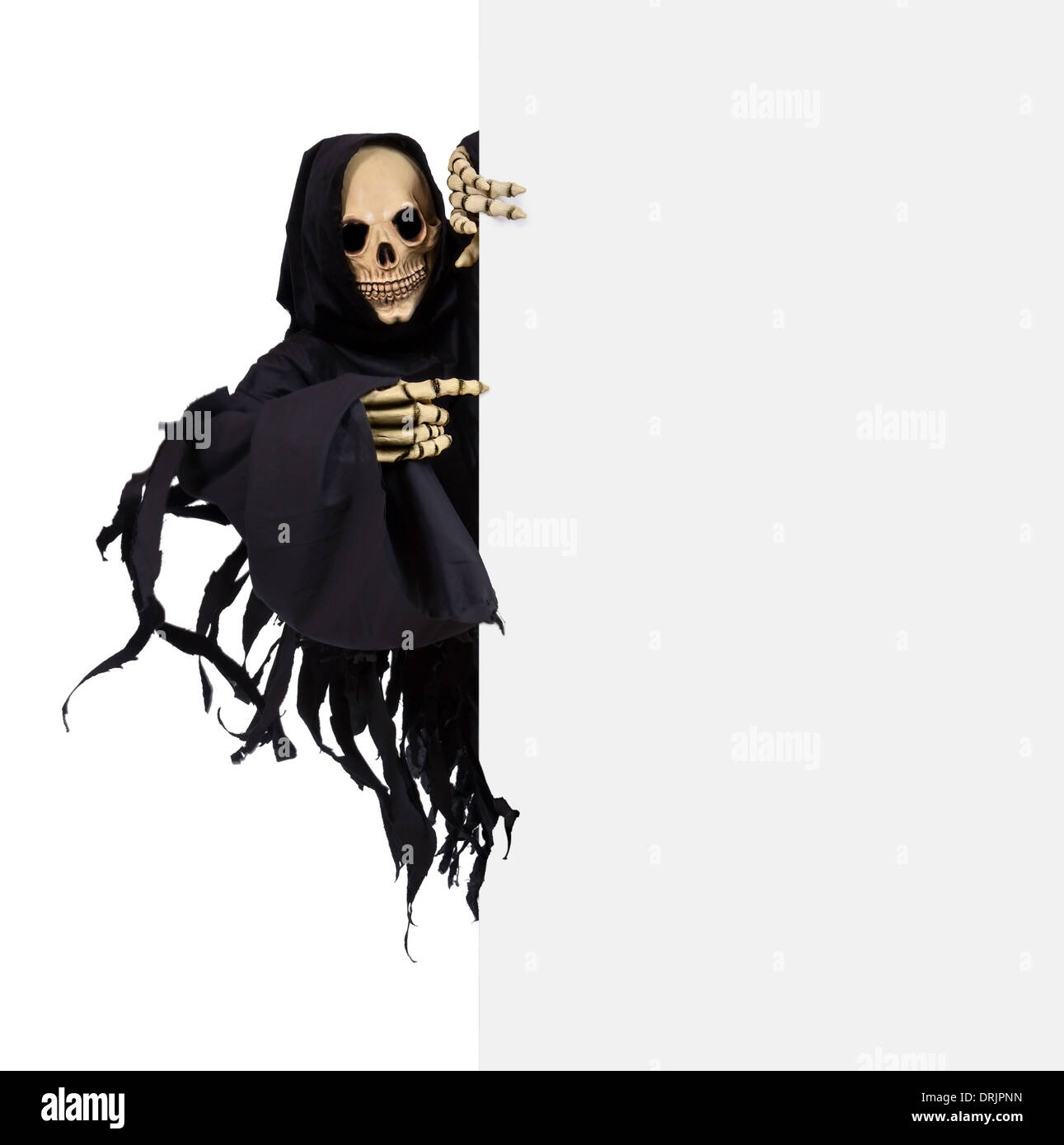 Grim Reaper pointing the finger at a blank panel Stock Photo - Alamy