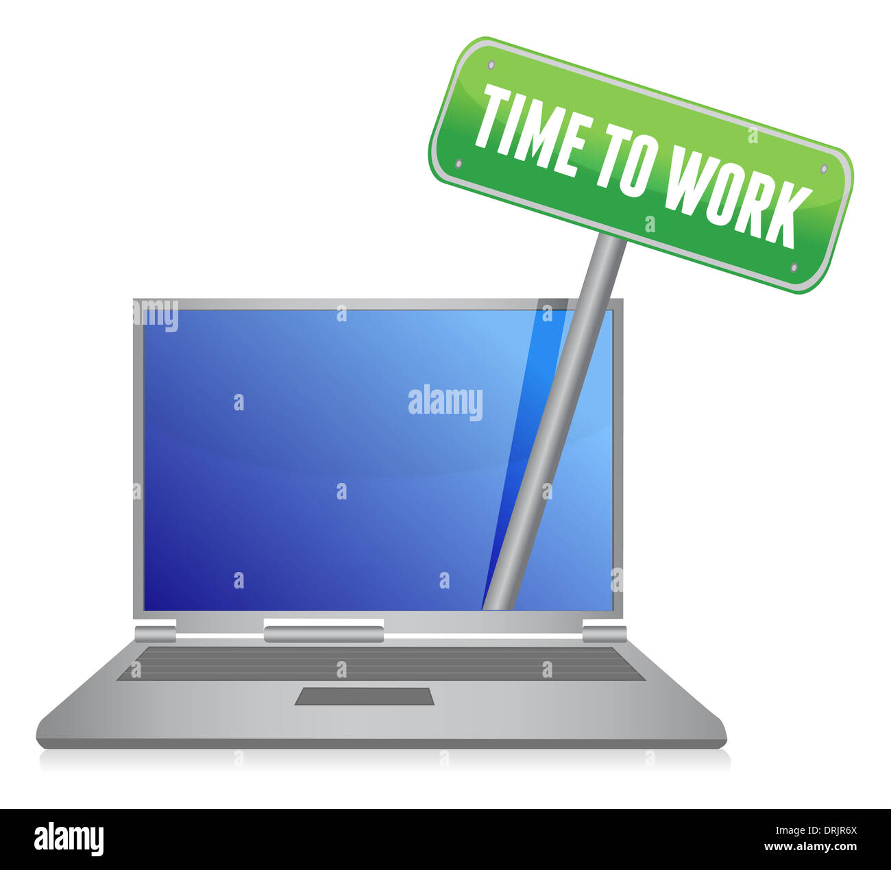 time to work sign on laptop illustration design over white Stock Photo ...