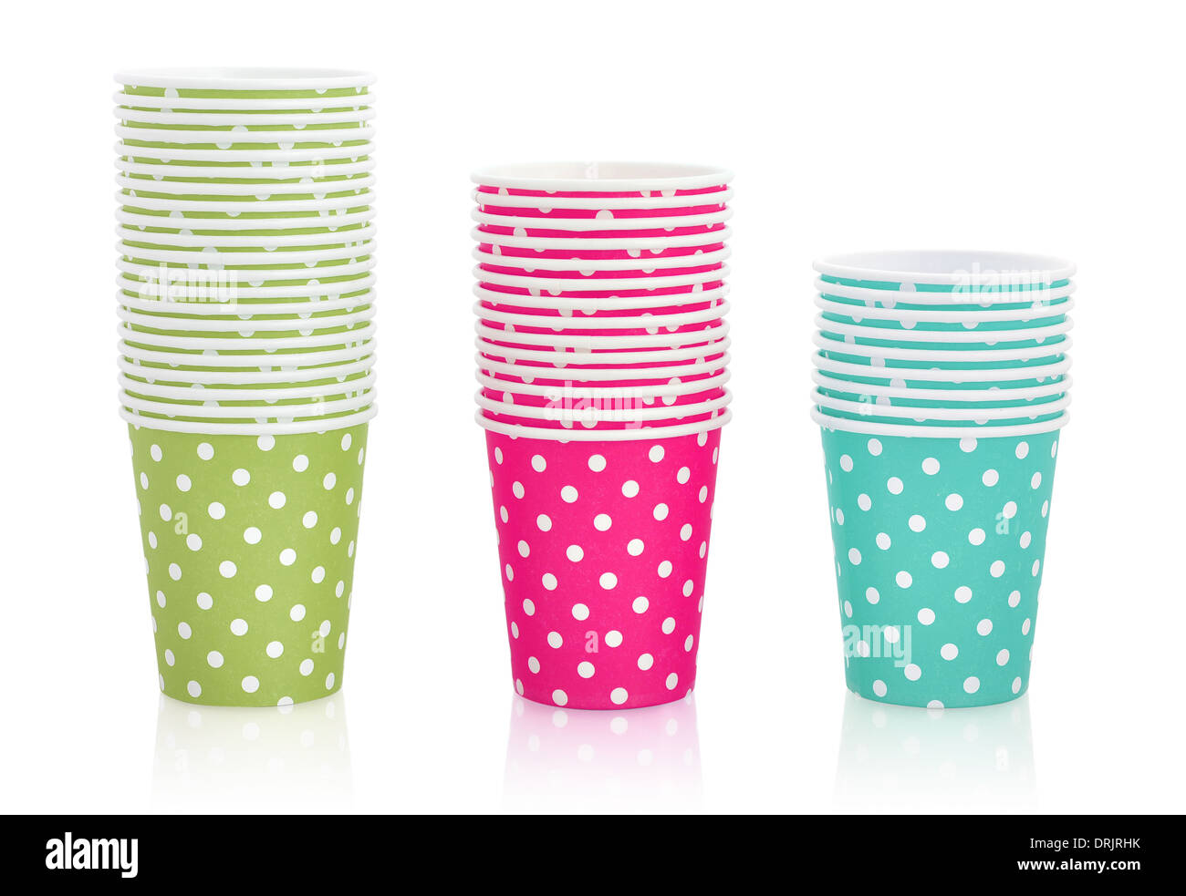 Colorful polka dot paper cups isolated on white. Clipping path included ...