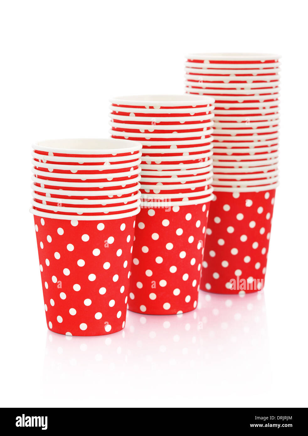 Red polka dot paper cups isolated on white. Clipping path included ...