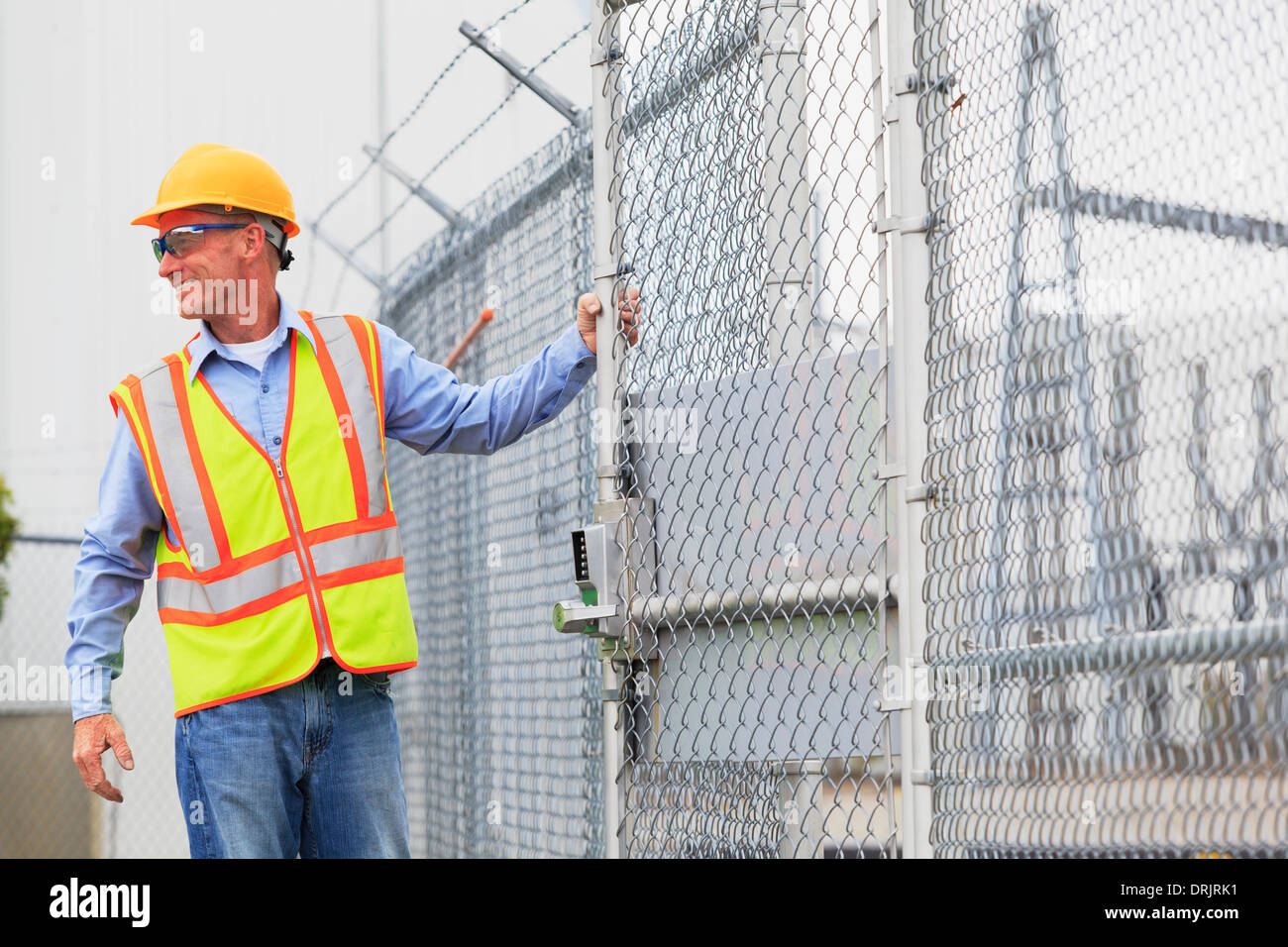 Electrical engineer using security system to enter electrical power ...