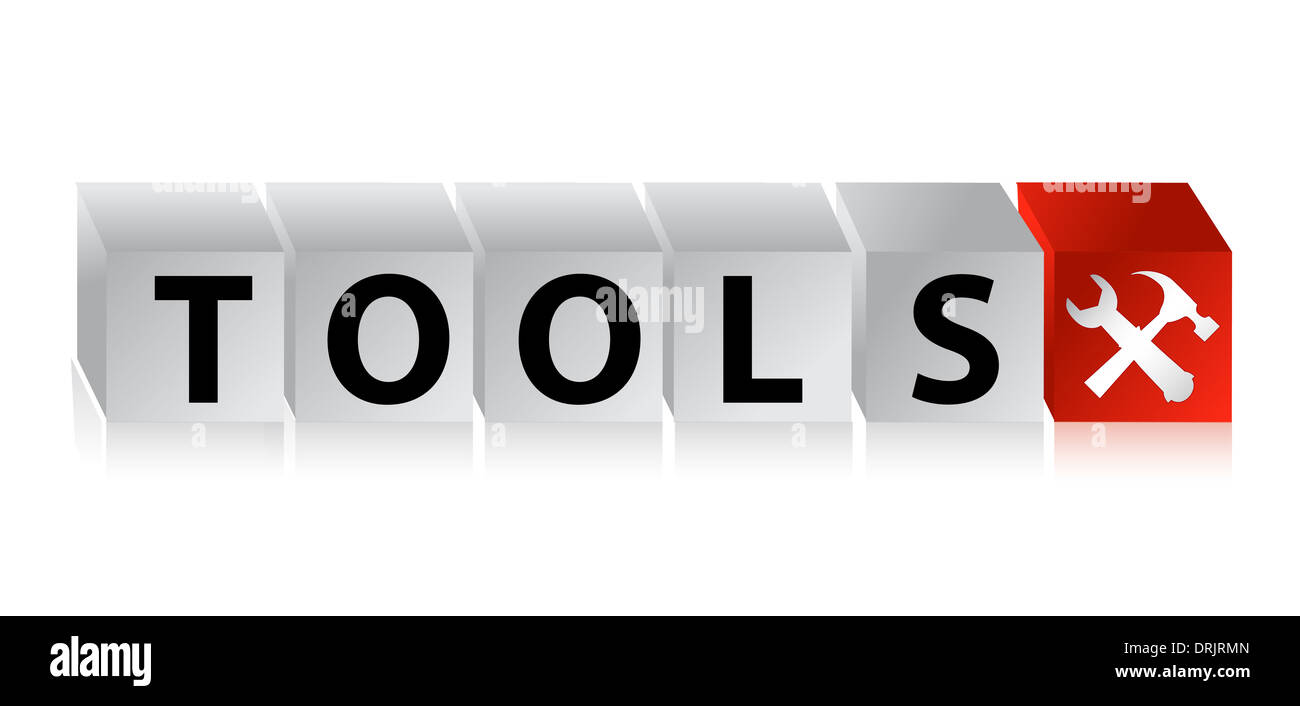 Tools Button Click Here Block Text over white background Stock Photo ...
