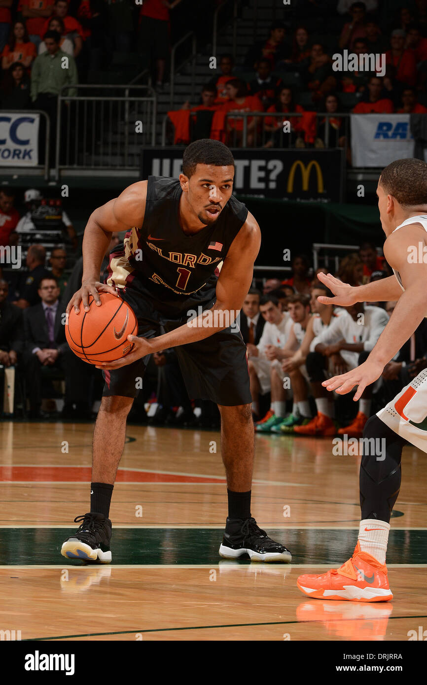 Coral Gables, FL, USA. 15th Jan, 2014. Devon Bookert #1 of Florida ...