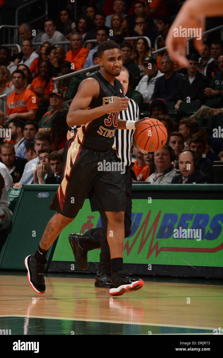 Coral Gables, FL, USA. 15th Jan, 2014. Ian Miller #30 of Florida State ...