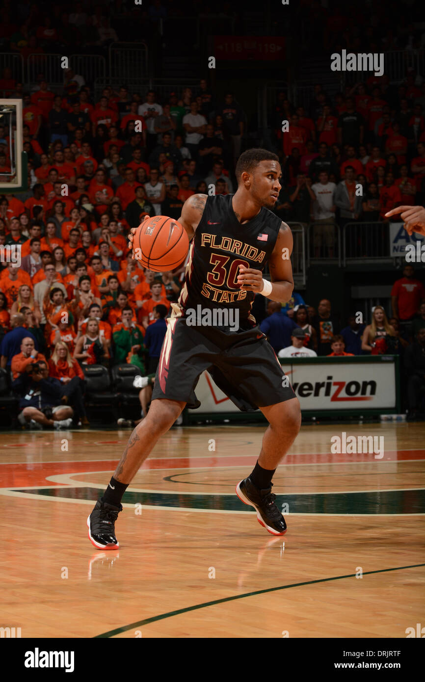 Coral Gables, FL, USA. 15th Jan, 2014. Ian Miller #30 of Florida State ...
