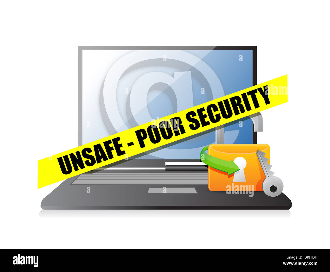 unsafe poor security technology concept illustration design over white ...