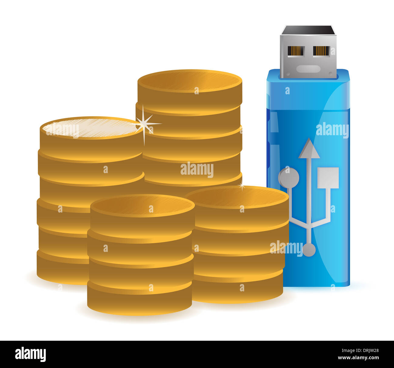 Coins and USB data flash driver illustration Stock Photo - Alamy