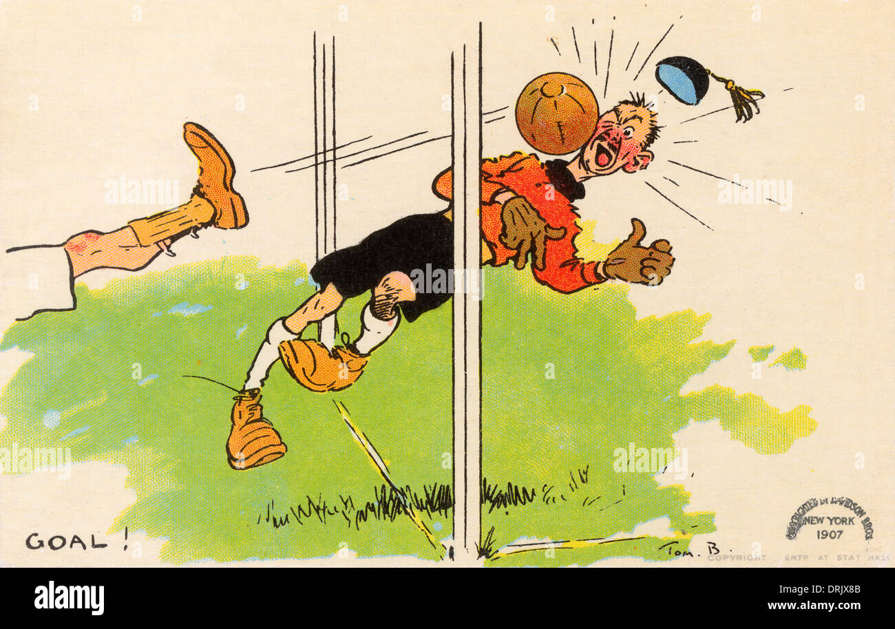 Fierce shot blasts Goalkeeper into his own goal Stock Photo - Alamy