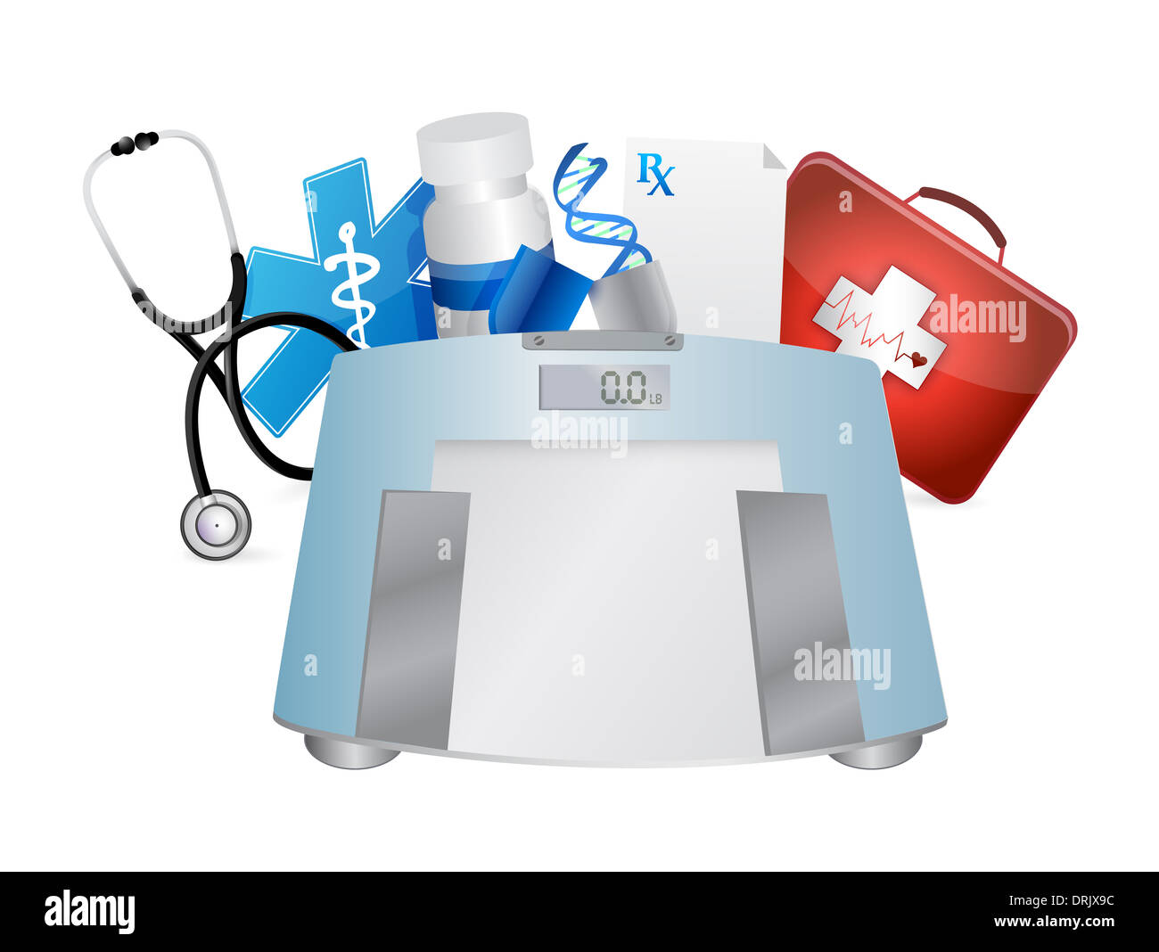 medical symbols and weight scale, illustration design over white Stock ...