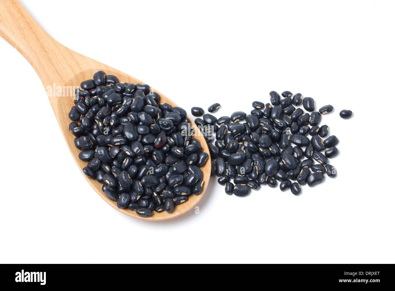 Black beans with wooden spoon isolated on white Stock Photo - Alamy