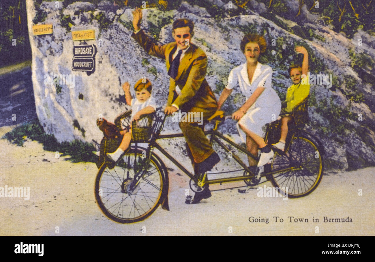 Family on a tandem - Bermuda Stock Photo - Alamy