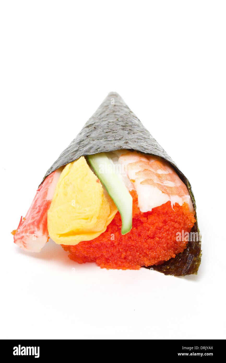 Hand rolled temaki sushi traditional japanese cuisine isolated on white ...