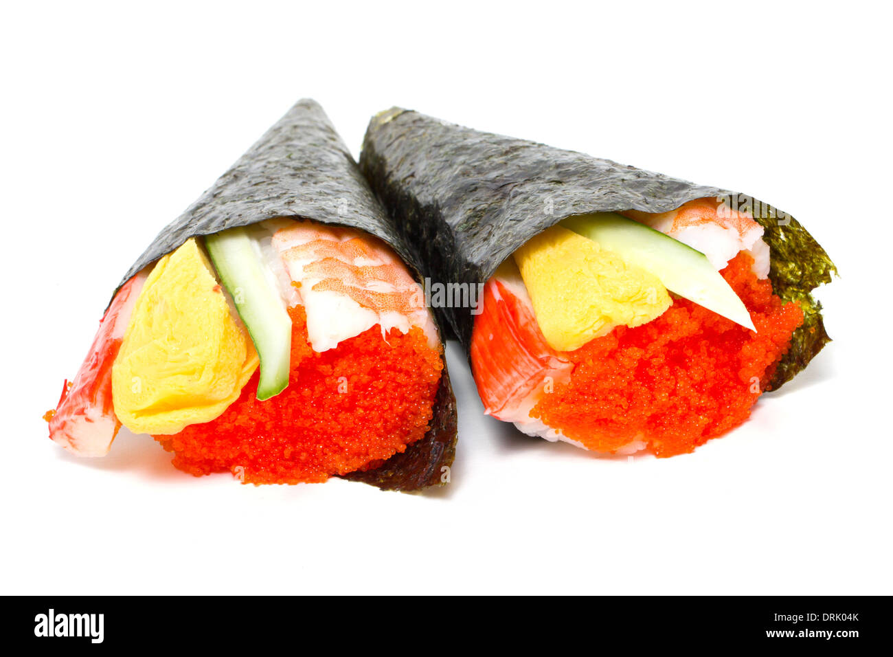 Hand rolled temaki sushi traditional Japanese cuisine isolated on white ...