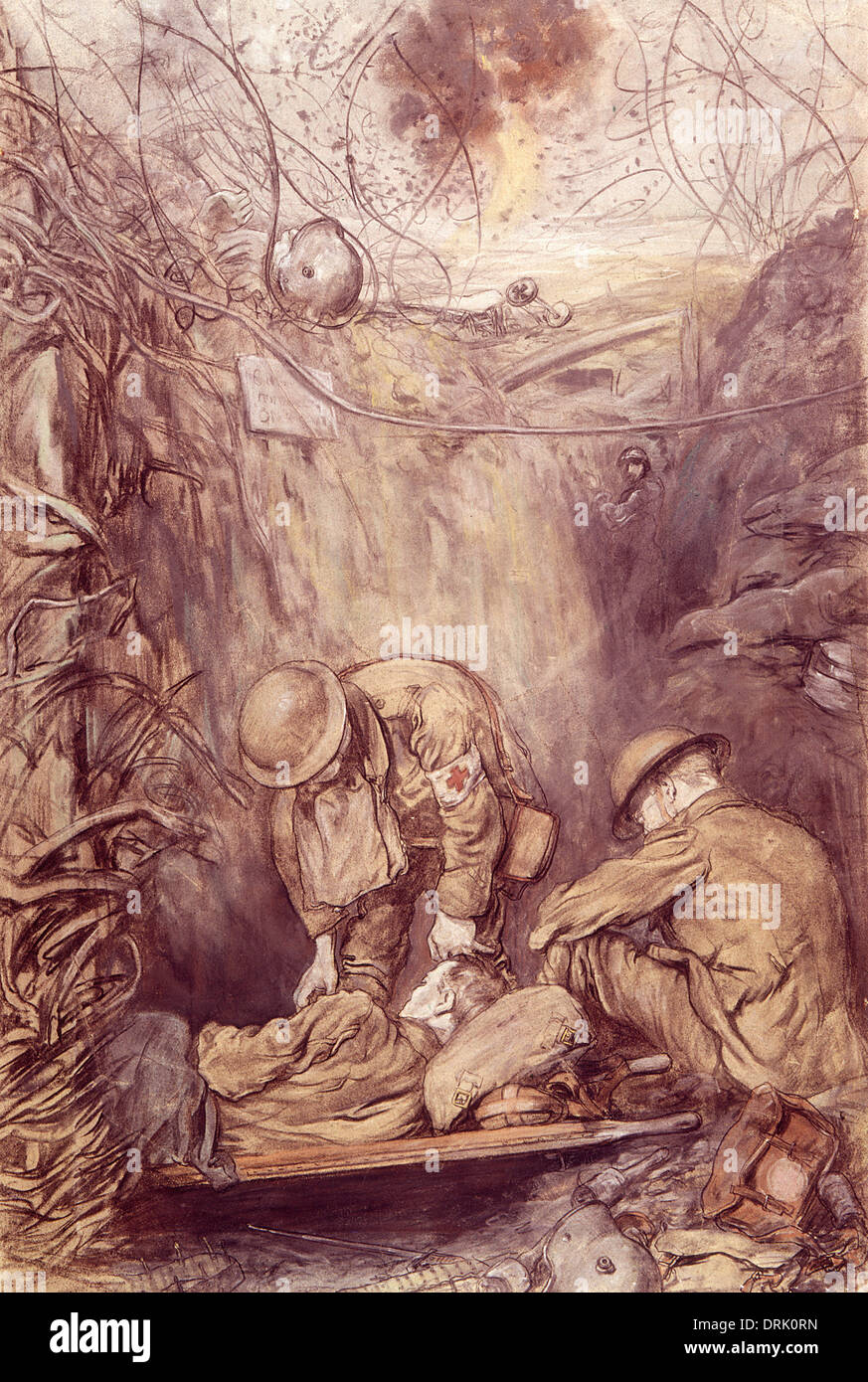 Red Cross assistance in a trench, WW1 Stock Photo - Alamy