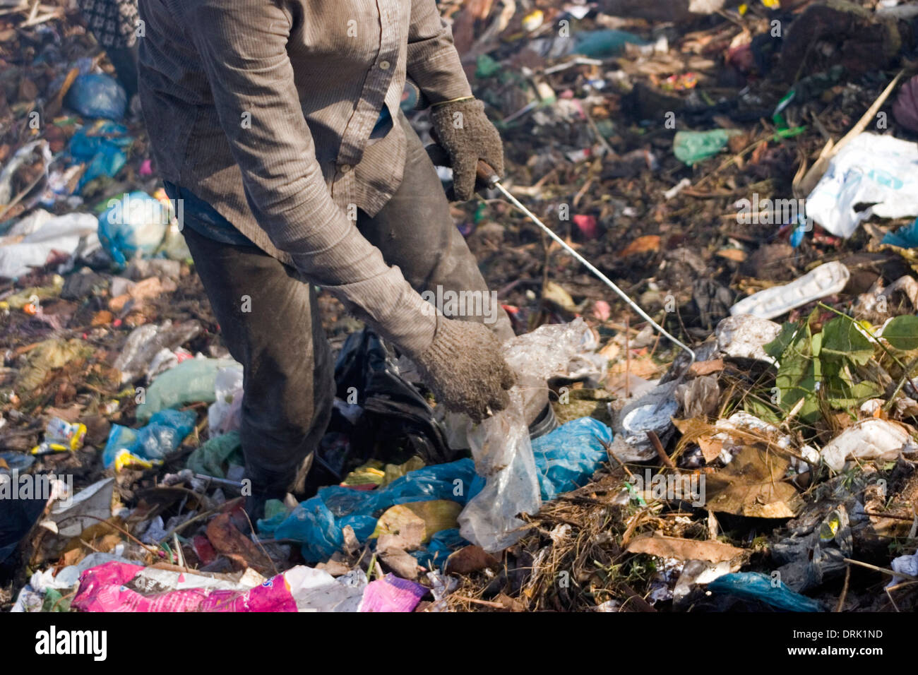 A woman scavenger is collecting recyclable material at the toxic and ...