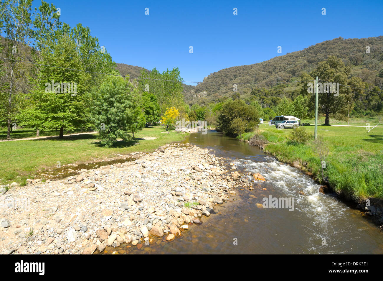 Bucolic view of scenic countryside at Micalong Creek, Wee Jasper, New ...