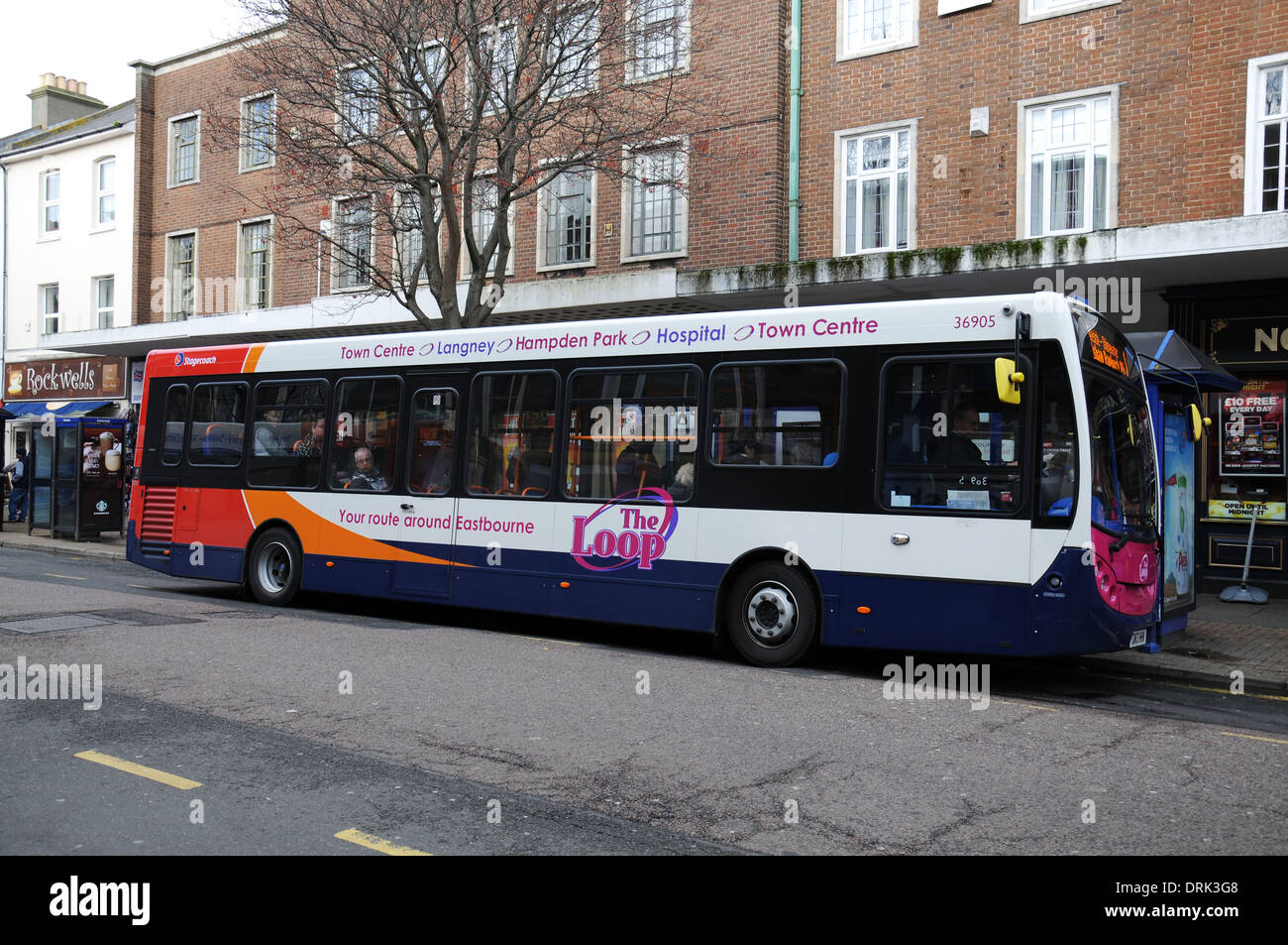 Stagecoach single decker bus in Eastbourne high street Stock Photo - Alamy