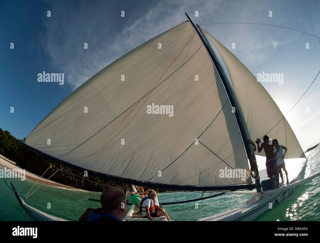 A sailing banca boat, Boracay Island, Philippines, South East Asia ...