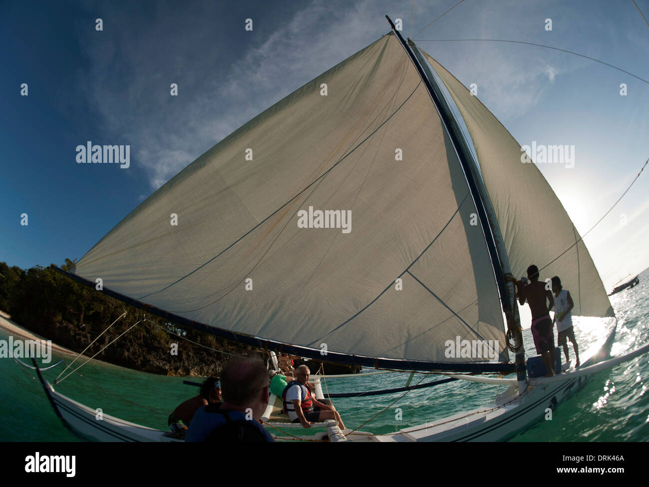 A sailing banca boat, Boracay Island, Philippines, South East Asia ...