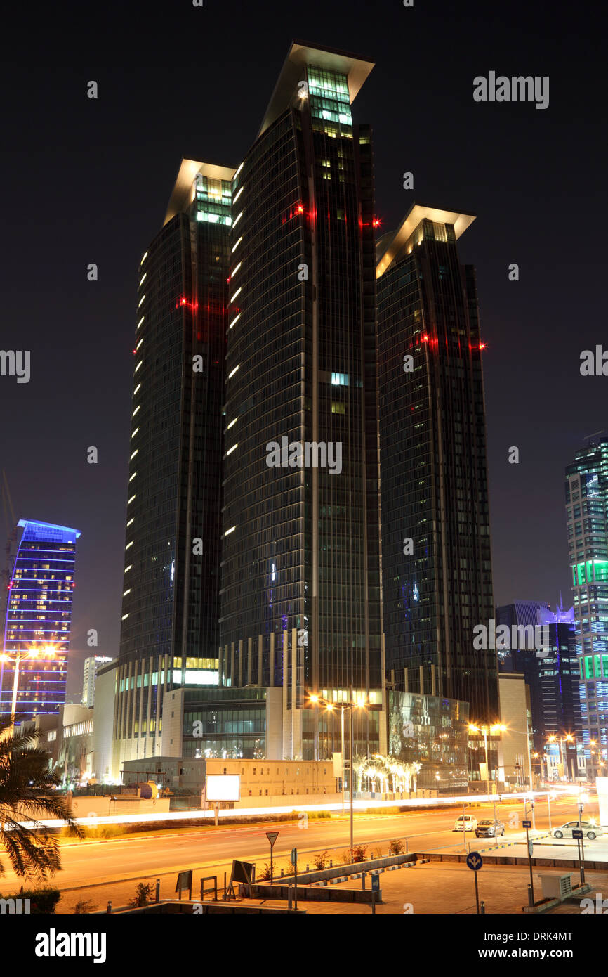 Skyscrapers downtown in Doha at night. Qatar, Middle East Stock Photo ...